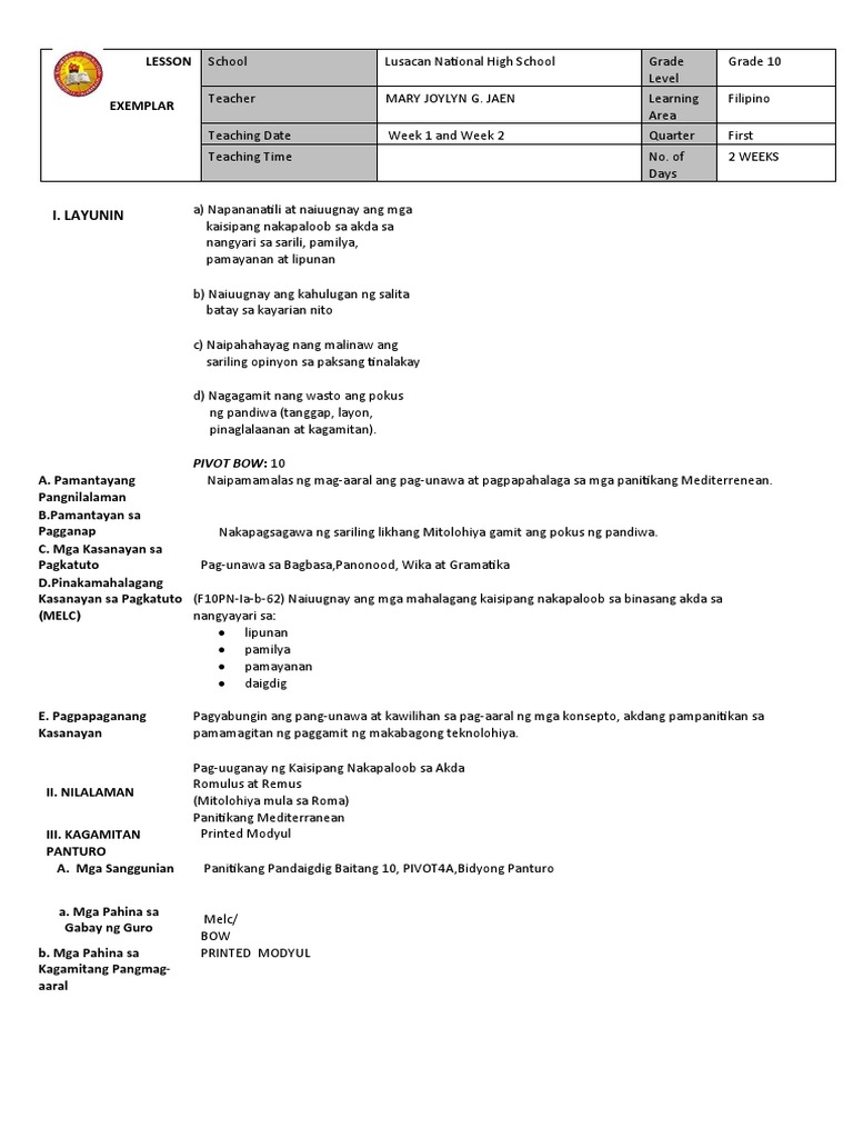 Lesson Plan - Jaen - Cot1 | PDF