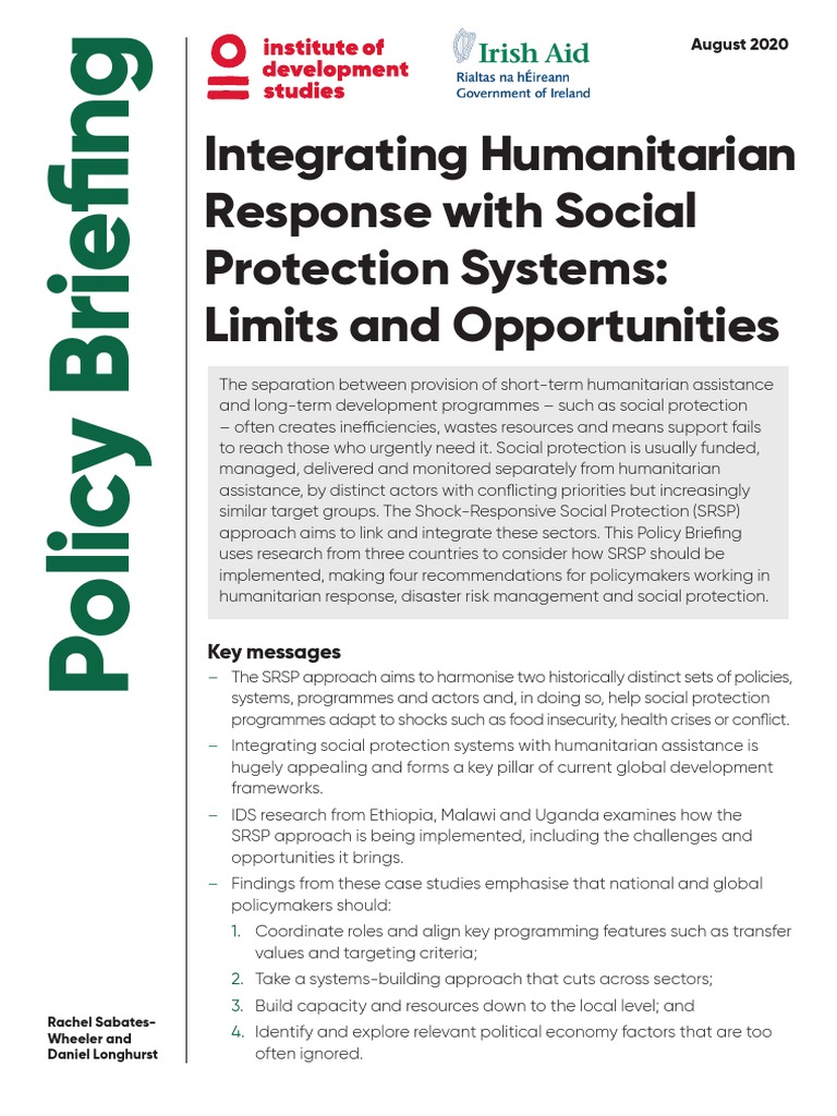 Integrating Humanitarian Response With Social Protection Systems - Limits and Opportunities ...
