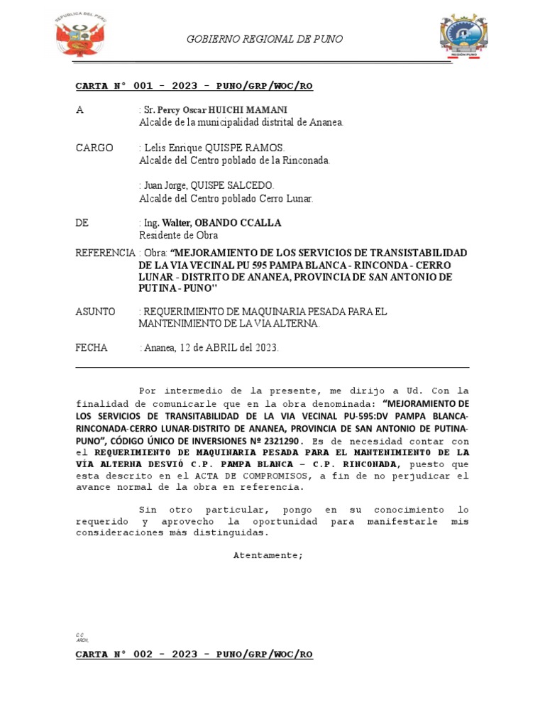 Informe de Requerimiento de Maquinaria | PDF