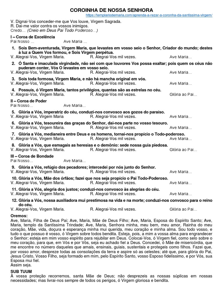 Coroinha De Nossa Senhora Pdf Maria Mãe De Jesus Céu
