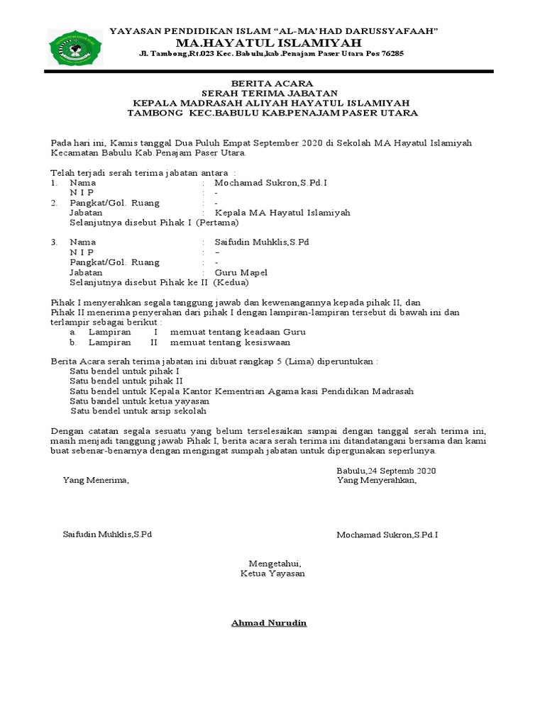 contoh-berita-acara-sertijab-kepala-sekolah | PDF