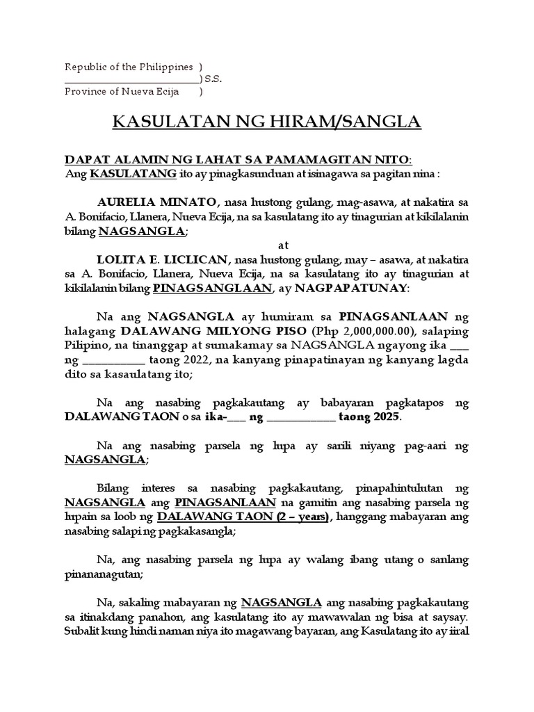 Kasulatan NG Sangla NG Lupa | PDF