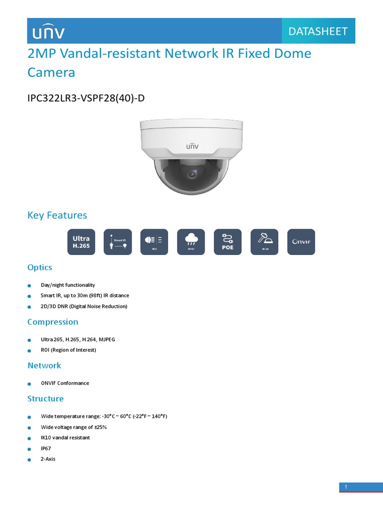 UNV IPC322LR3-VSPF28 (40) - D 2MP Vandal-Resistant Network IR Fixed Dome Camera V1.8 | PDF ...