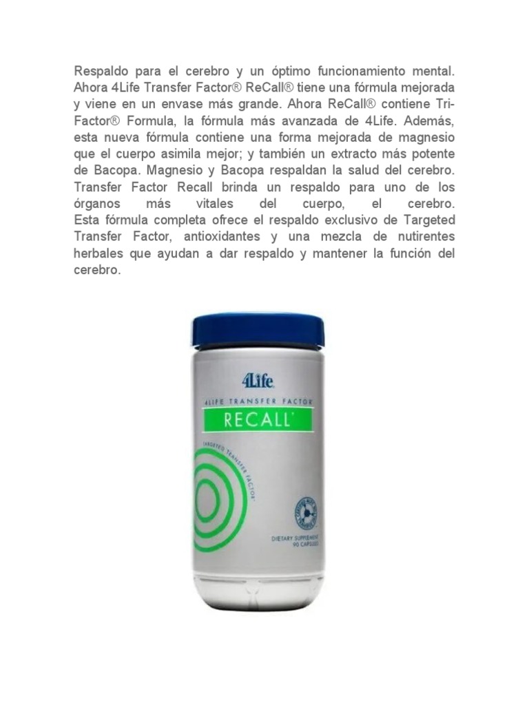 Características 4LIFE TF RECALL | PDF