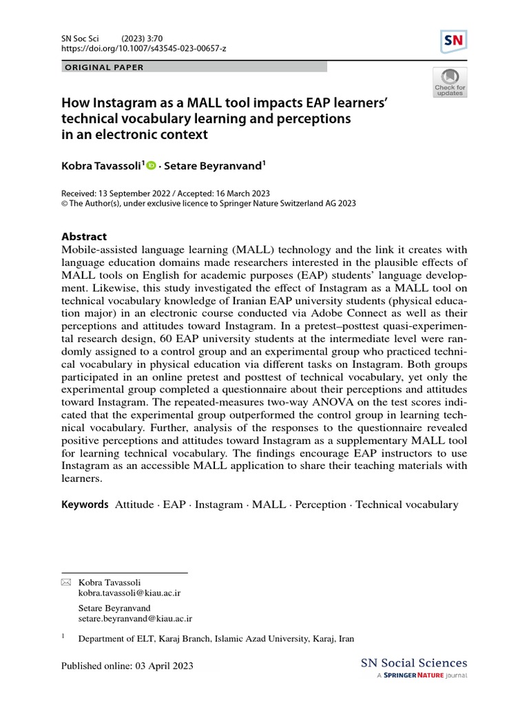 Tavassoli-Beyranvand 2023, SNSC, Instagram As A MALL Tool | PDF ...