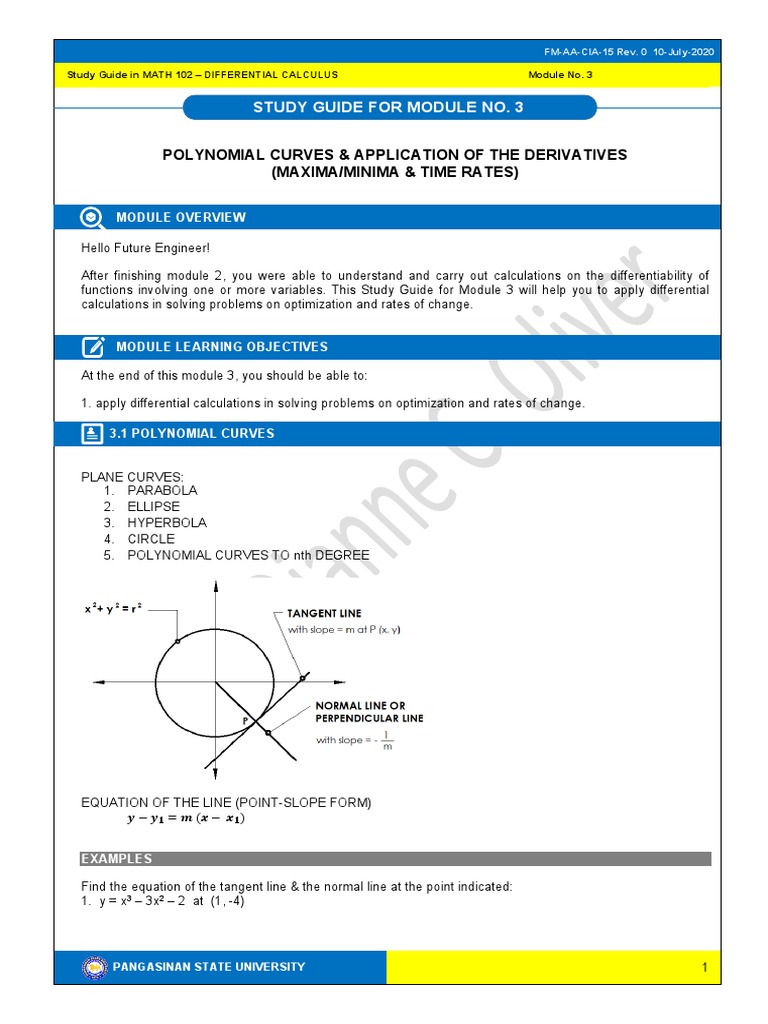 Study Guide - 3 - Math 102-DC-dianne Oliver | PDF | Maxima And Minima ...