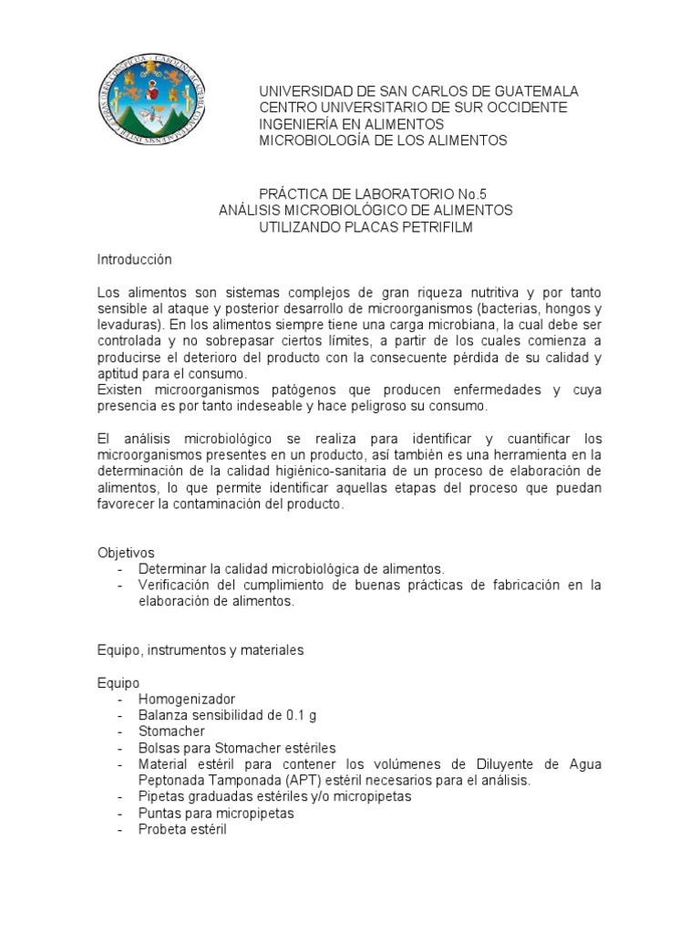 PrÁctica De Laboratorio No 5 Pdf Microbiología Alimentos