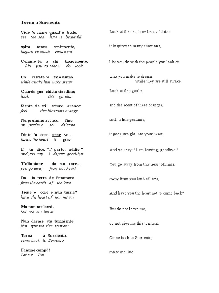 (Doc) Torna A Surriento - Lyrics - R | PDF