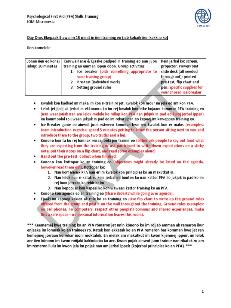 Annex 1 IOM PFA Facilitators Guide - Marshallese | PDF