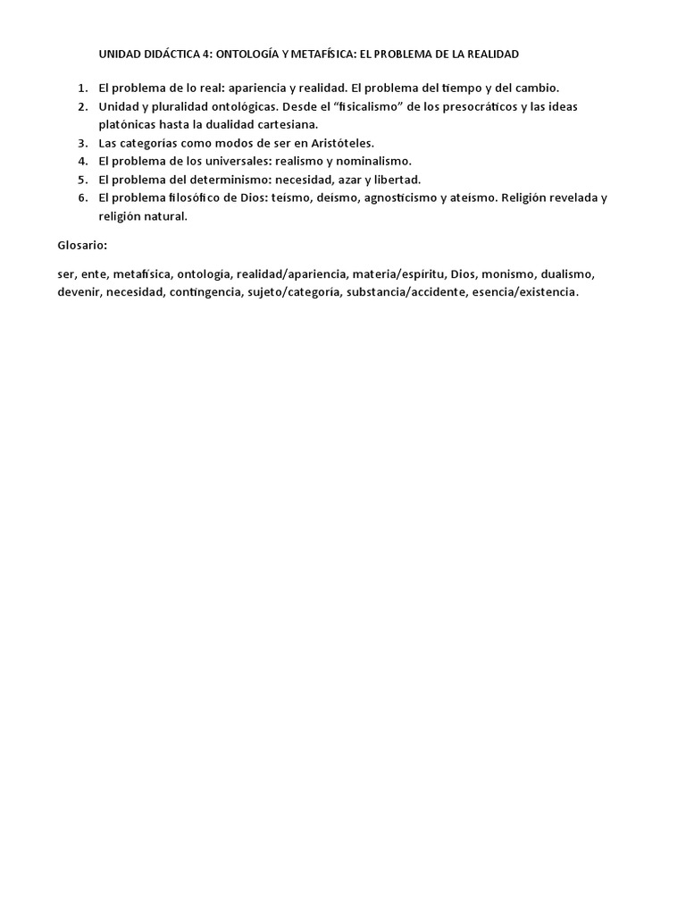 Ontología y Metafísica: Realidad y Ser | PDF | Ciencias sociales ...