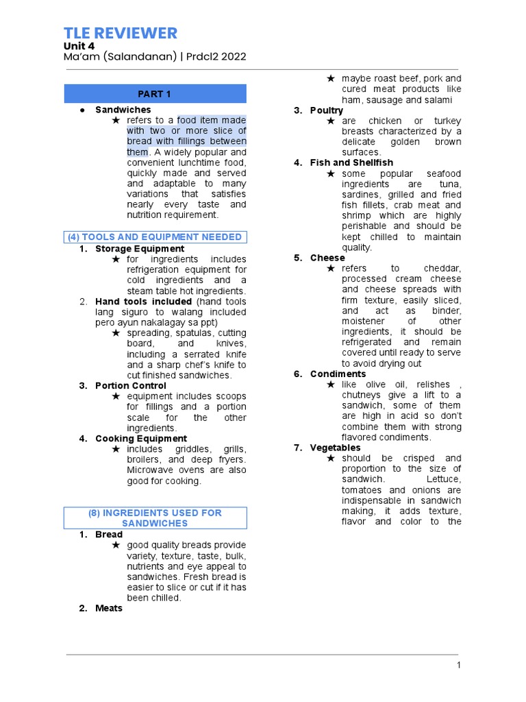 Tle Reviewer 2nd PRDCL | PDF | Sandwich | Breads
