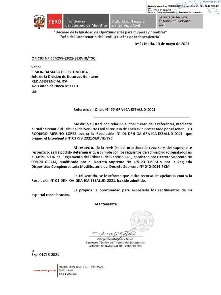 OFICIO #004255-2021-SERVIR-TSC - 13.may.21 | PDF