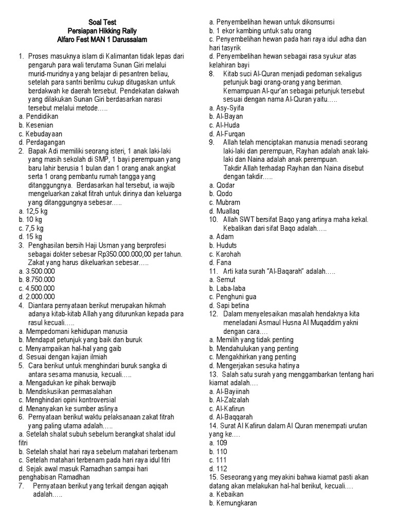 Soal Test Keagamaan | PDF