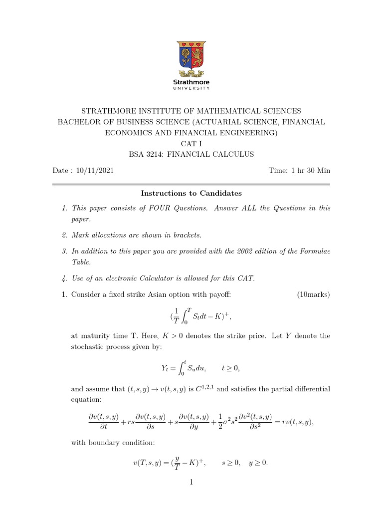 Financial Calculus | PDF | Option (Finance) | Put Option