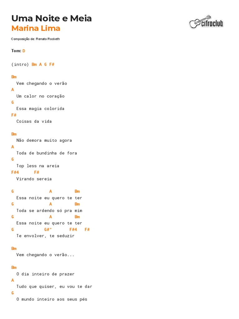 Cifra Club - Marina Lima - Uma Noite e Meia | PDF