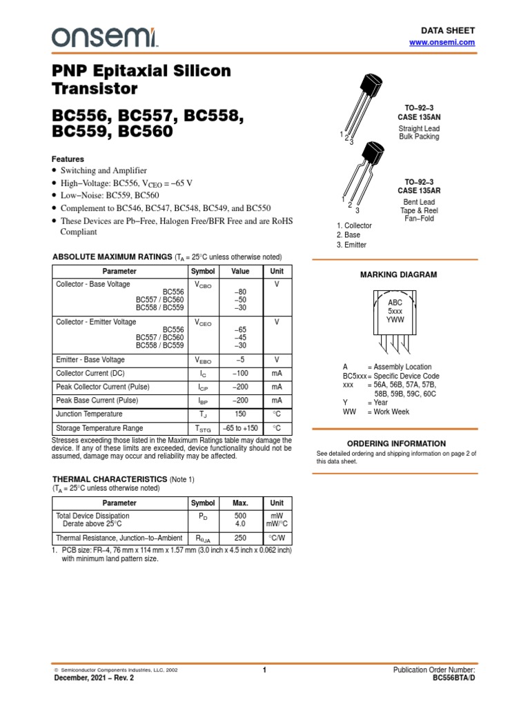 BC556 BC557 | PDF | Bipolar Junction Transistor | Electrical Engineering