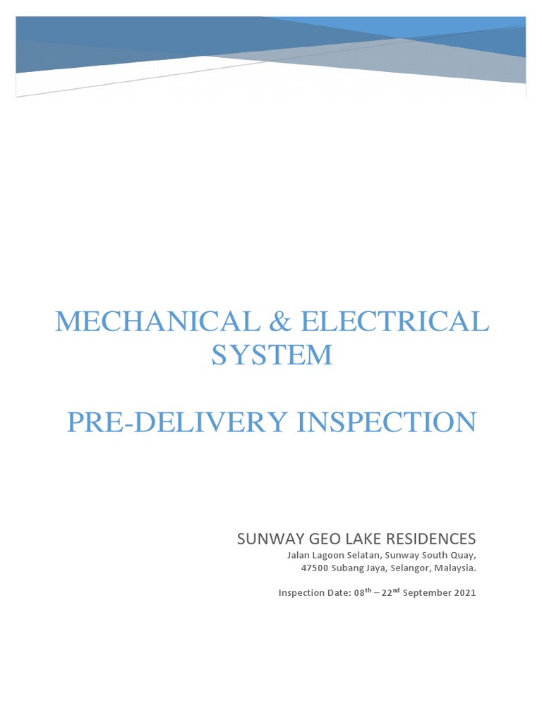 Mechanical & Electrical System Pre-Delivery Inspection Report | PDF ...