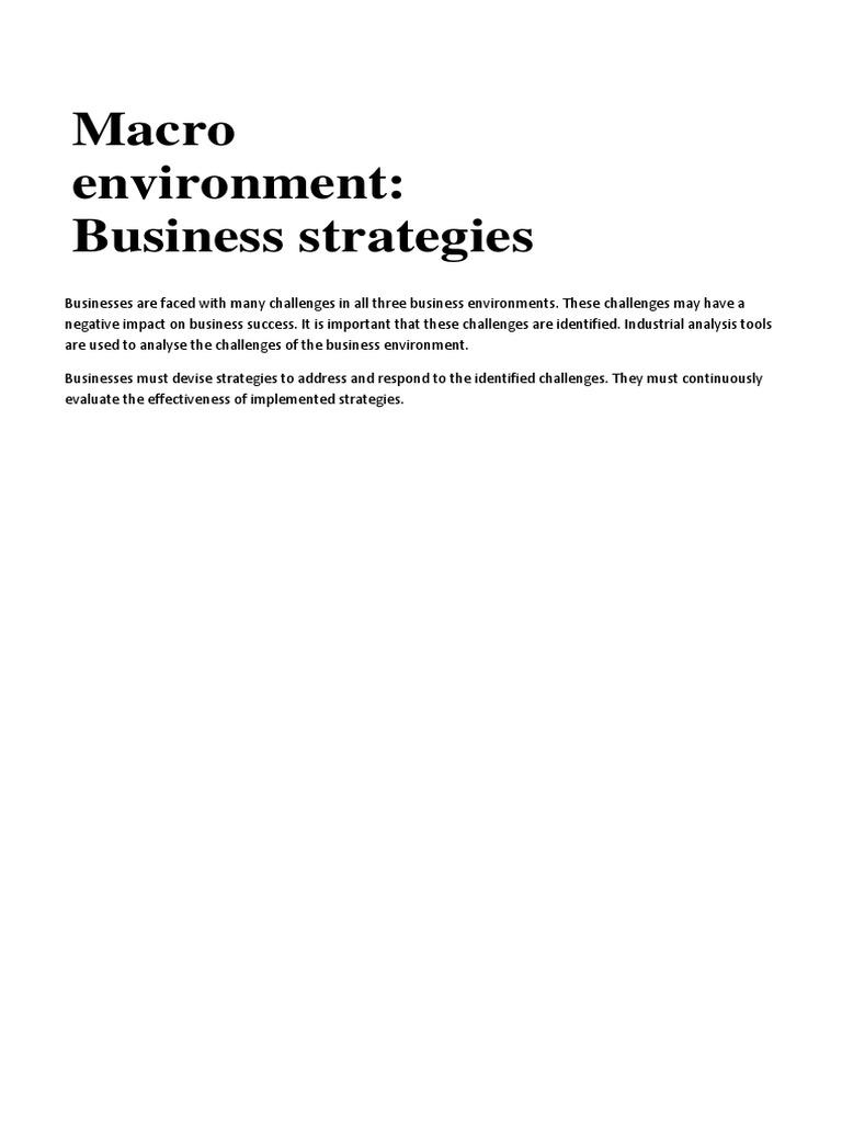 Macro Environment: Business Strategies | PDF | Strategic Management ...