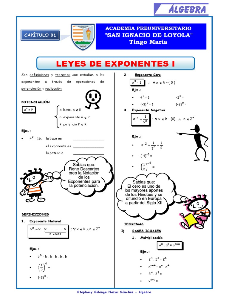 Leyes de Exponentes en Secundaria | PDF | Exponenciación | Funciones y ...