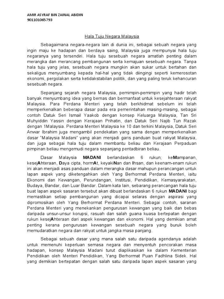 TUGASAN 3 - ESEI PENDEK - Hala Tuju Negara Malaysia | PDF | Karier ...