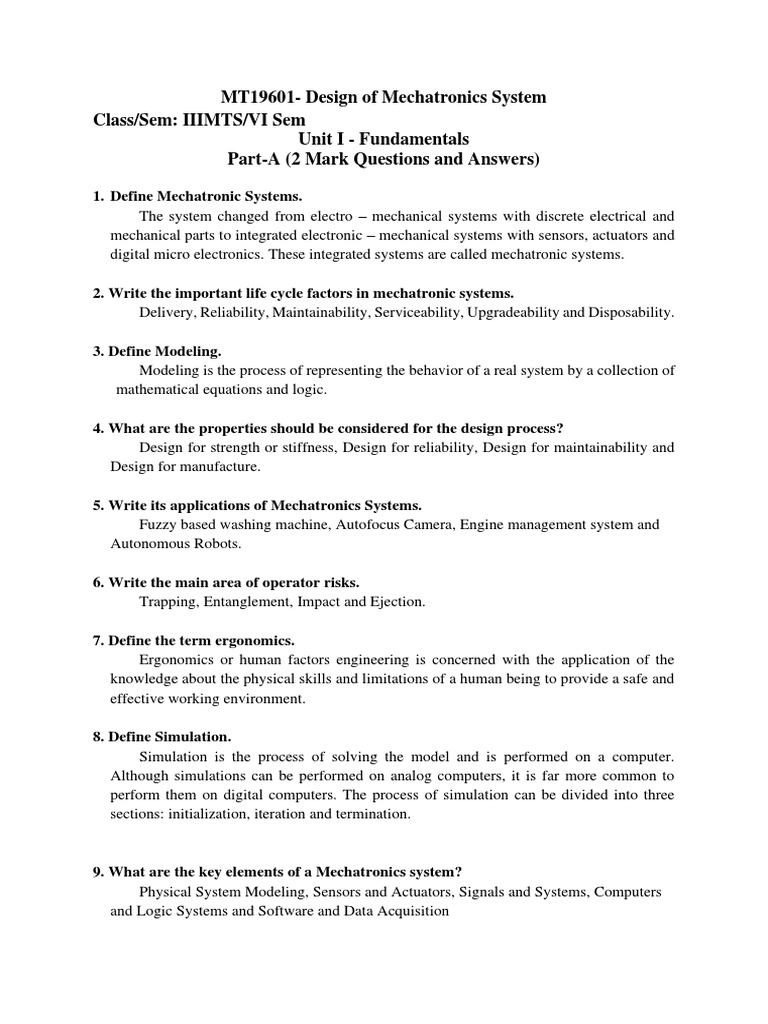 Design of Mechatronics System QB | PDF | Microelectromechanical Systems ...
