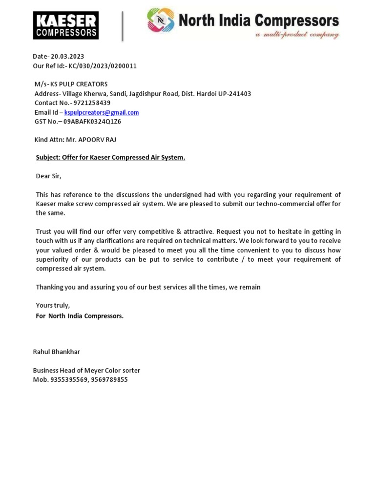 KS Pulp Creator Final Quotation Air Compressor | Download Free PDF | Efficient Energy Use ...