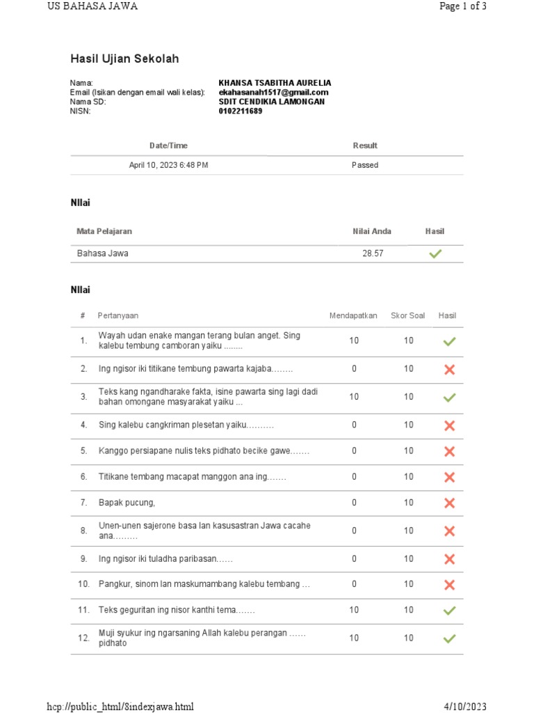 Khansa T Bahasa Jawa | PDF