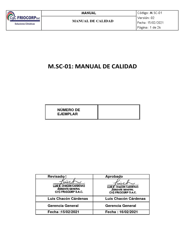 M.Sc-01: Manual de Calidad | PDF | Calidad (comercial) | Gestión de la calidad