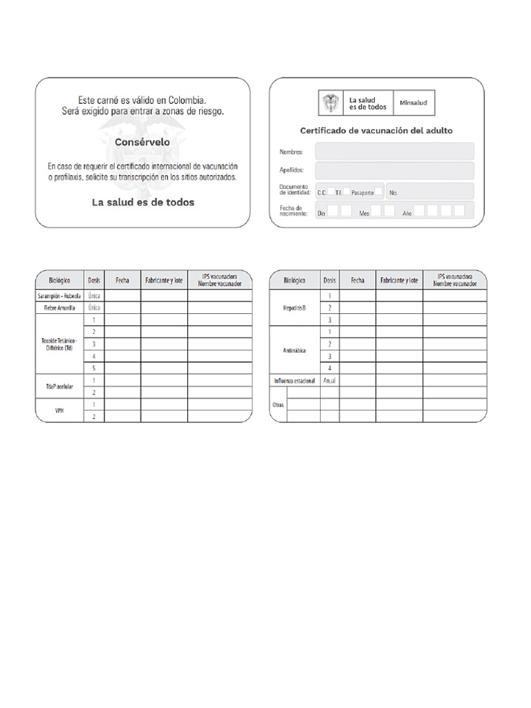 Carnet de Vacuna Blanco | PDF