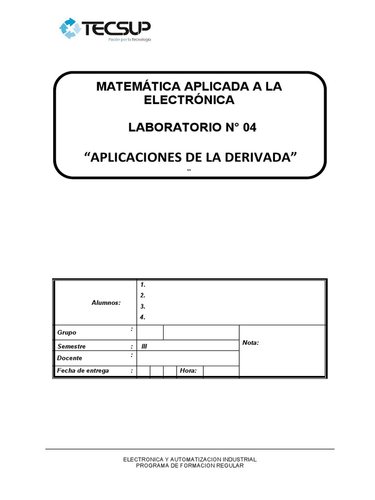 Lab 04 Aplicaciones de La Derivada 2023 - 1 | Descargar gratis PDF | Derivado | Inductor