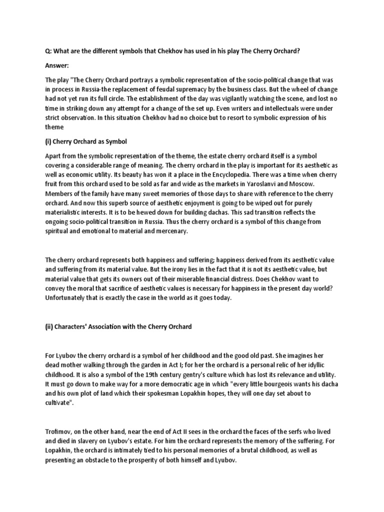 Q: What Are The Different Symbols That Chekhov Has Used in His Play The ...