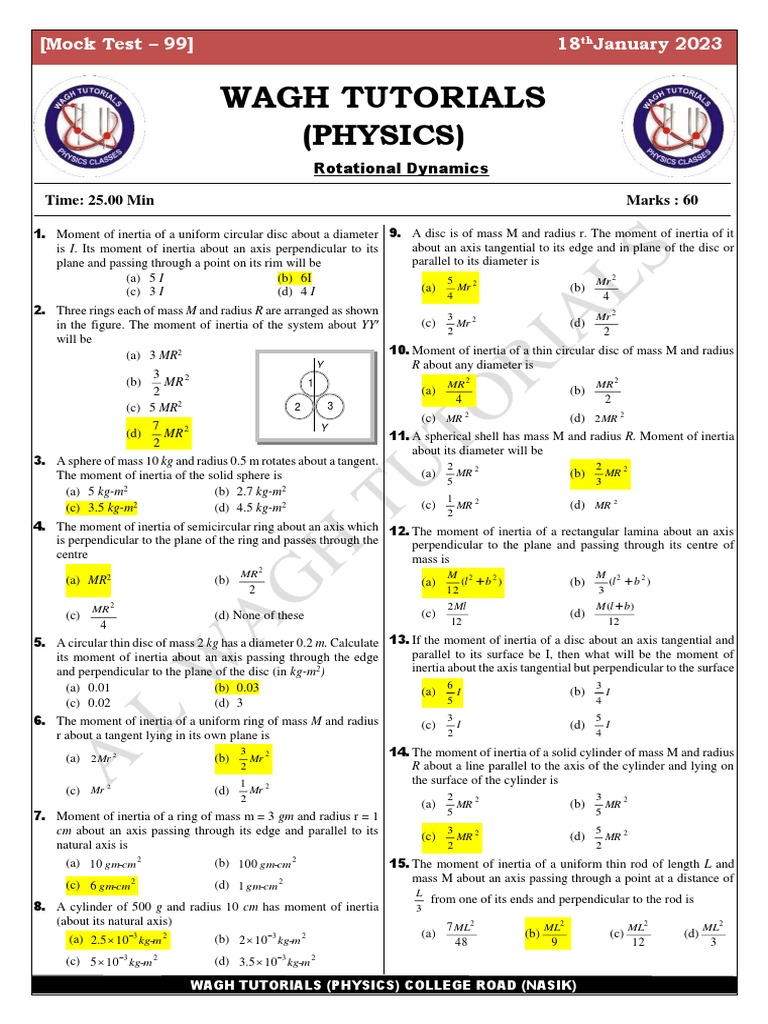 Wagh Tutorials: (Physics) | Download Free PDF | Rotation Around A Fixed Axis | Sphere