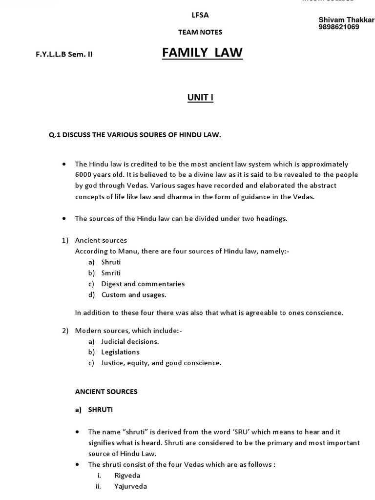 Family Law Notes. | PDF | Vedas | Concurrent Estate