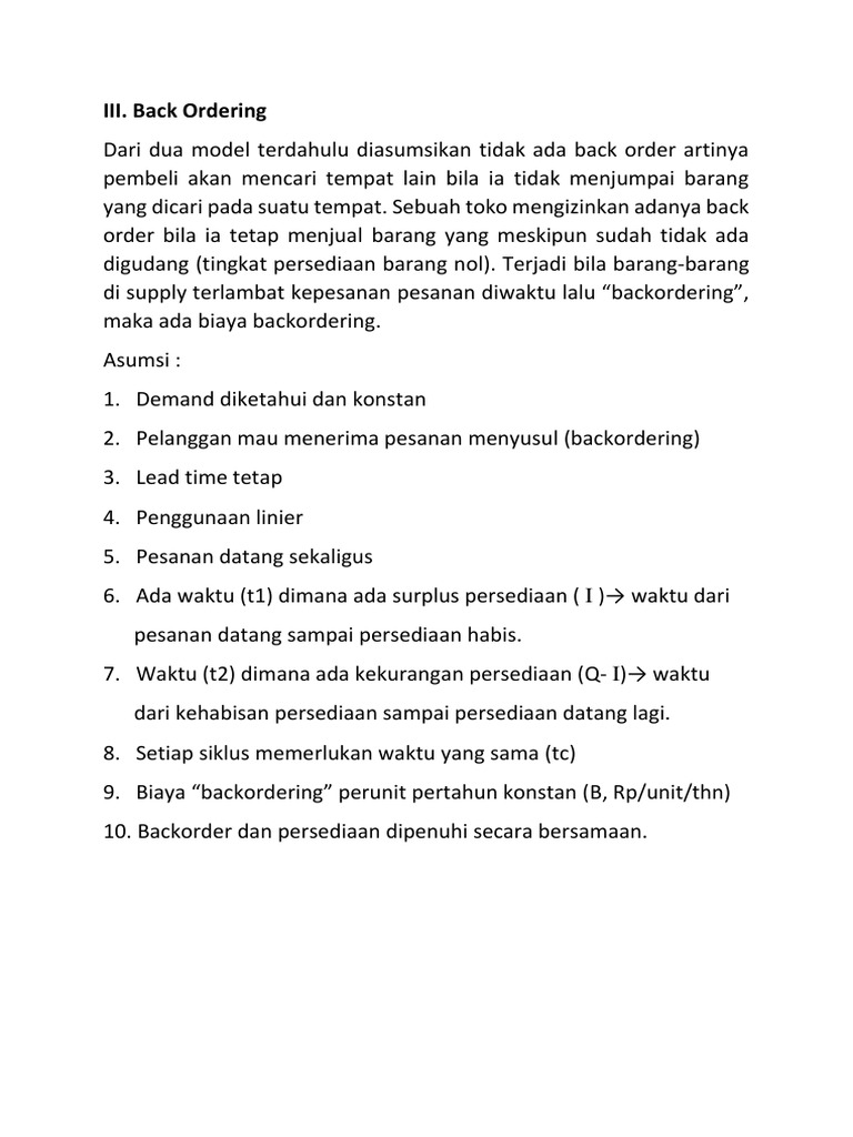 III. Back Ordering | PDF