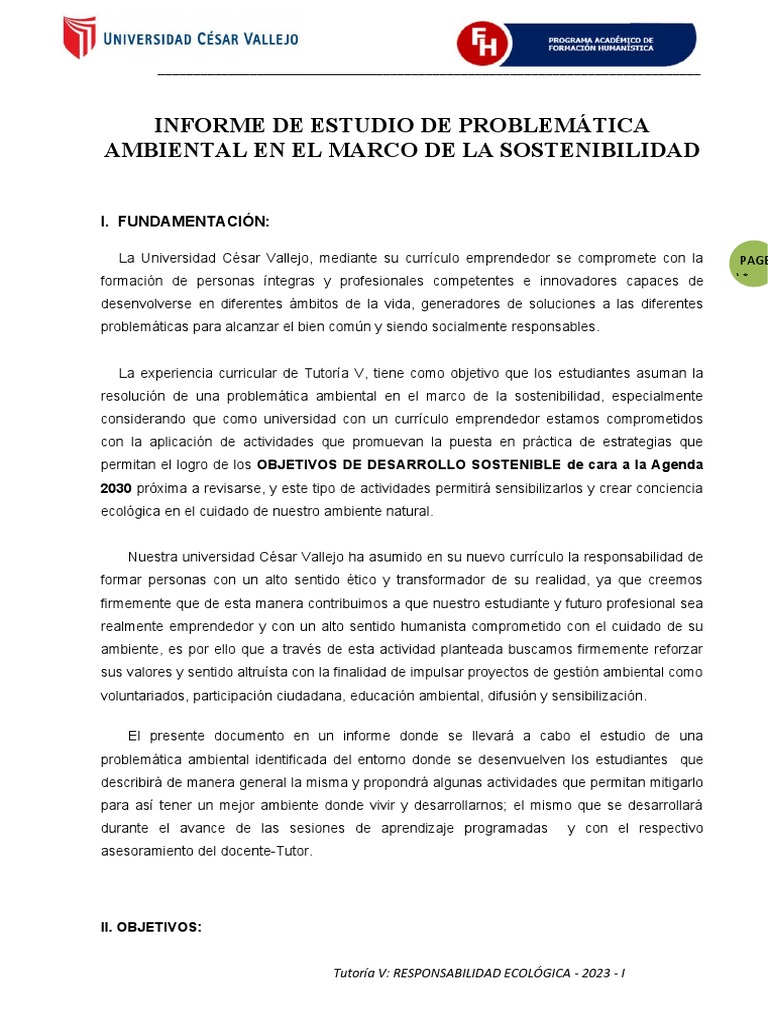 Informe Tutoria V 2023-1 | Descargar gratis PDF | Sustentabilidad | Plan de estudios