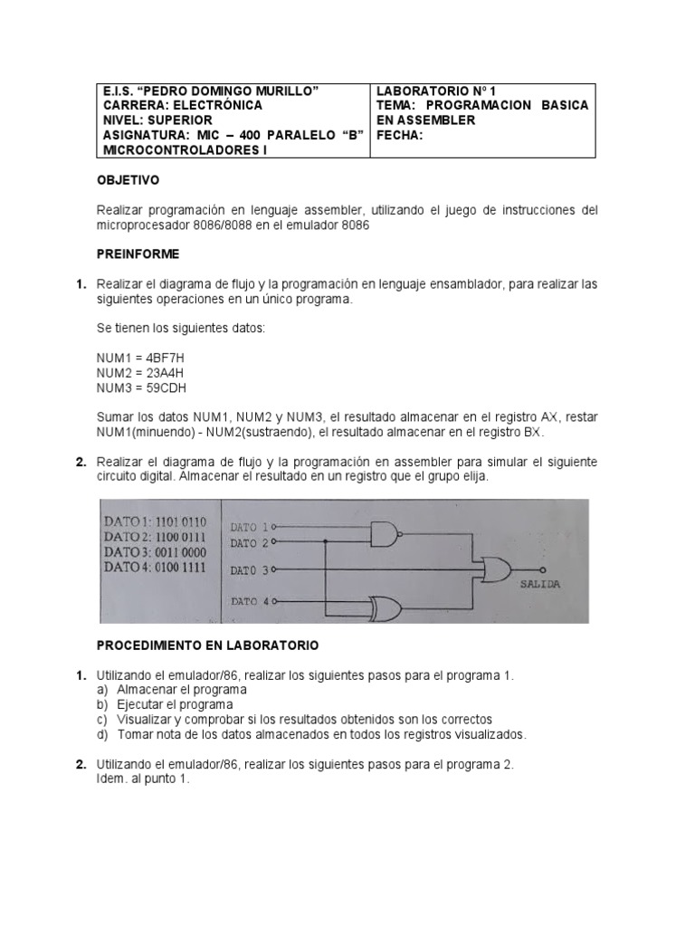 5 Guia de Lab 1 Assembler en EMU 86 | PDF
