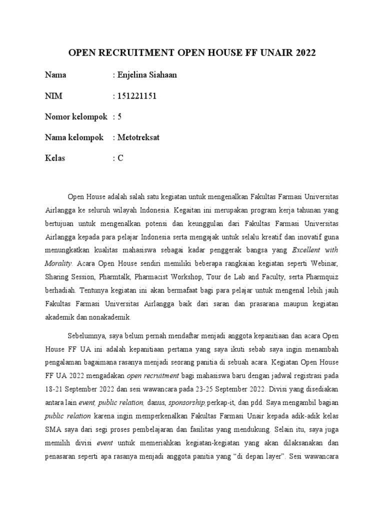 Enjelina Siahaan - 151221151 - Metotreksat - Oprec Open House FF UA 22 | PDF