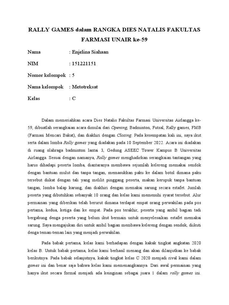 Enjelina Siahaan - 151221151 - Metotreksat - Esai Rally Games | PDF