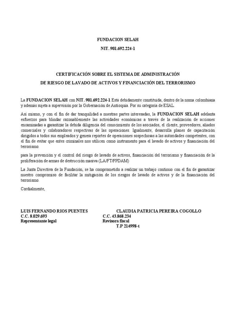 Certificacion Sarlaft-1 | PDF