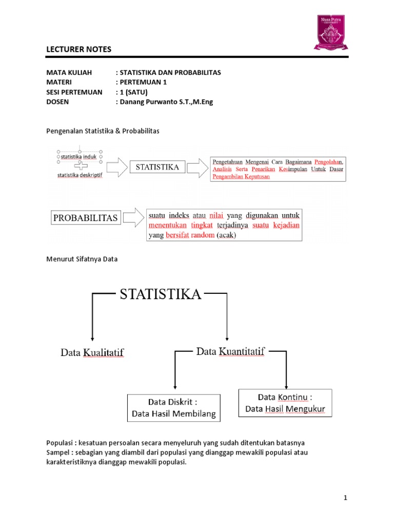 Lecturer Notes Statistika Dan Probabilitas 1 | PDF