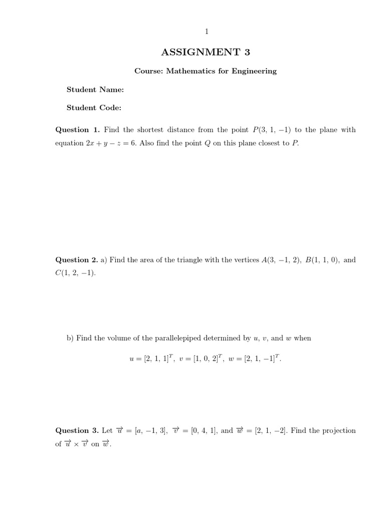 Assignment 3 | PDF | Linear Subspace | Basis (Linear Algebra)
