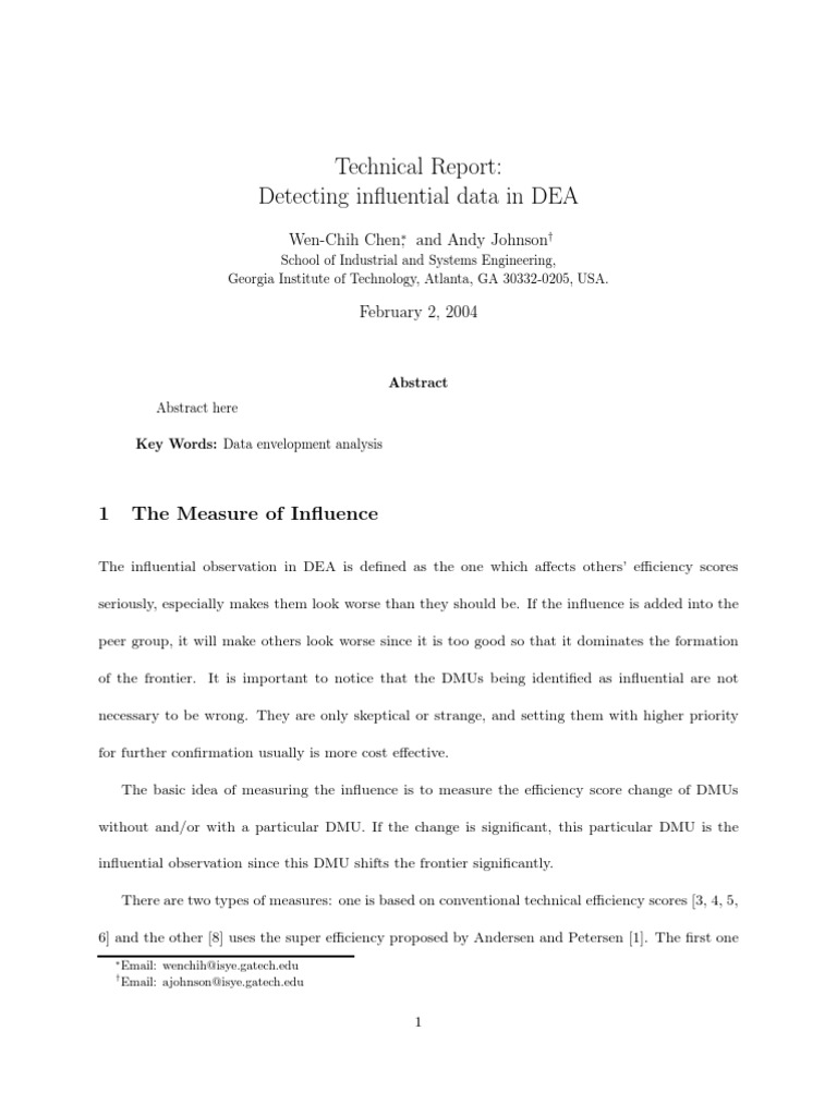 Technical Report: Detecting Influential Data in DEA: 1 The Measure of ...