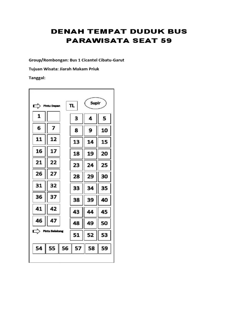 Denah Tempat Duduk Bus Parawisata Seat 59 | PDF