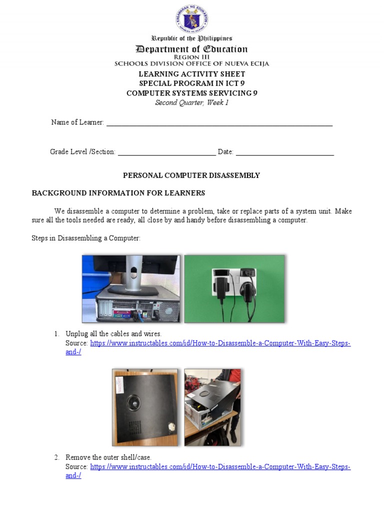 Learning Activity Sheet Special Program in Ict 9 Computer Systems Servicing 9 | PDF | Central ...