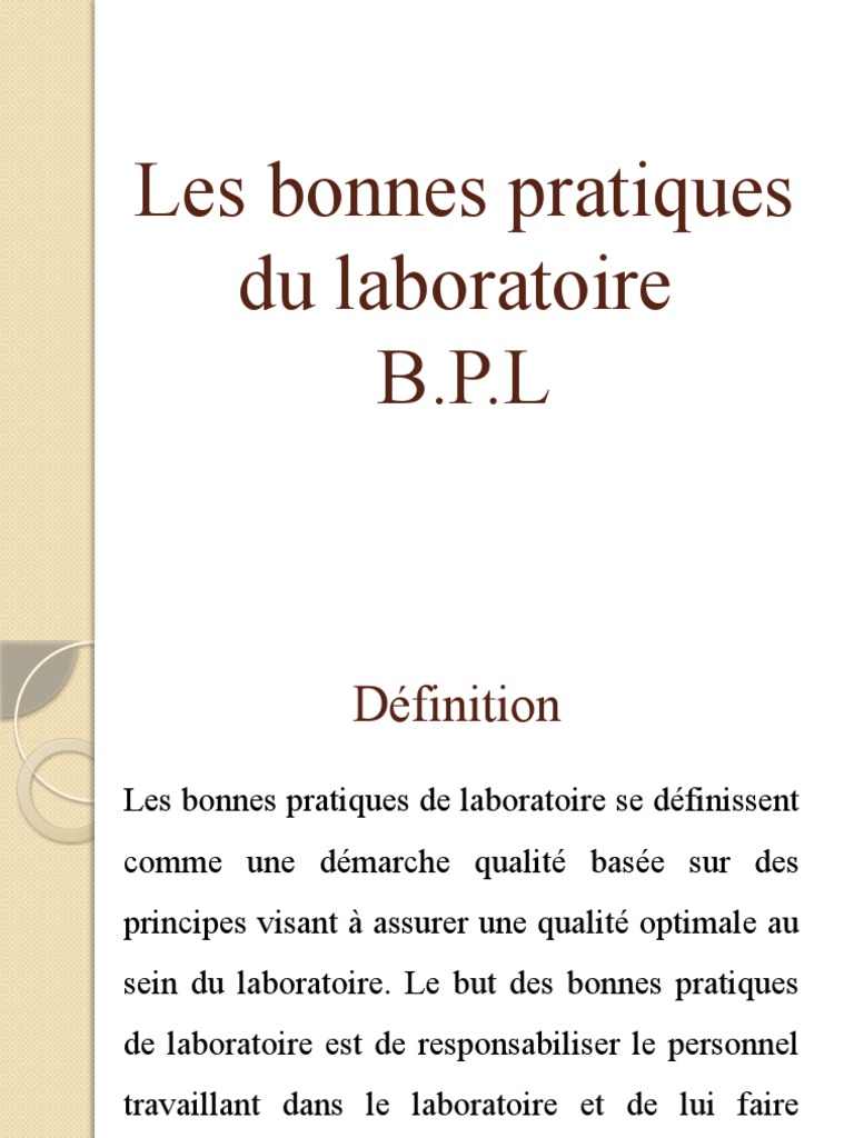 Les Bonnes Pratiques Du Laboratoire B.P.L | PDF