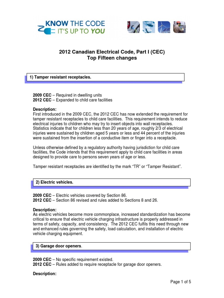 2012 Canadian Electrical Code, Part I (CEC) Top Fifteen Changes | PDF ...