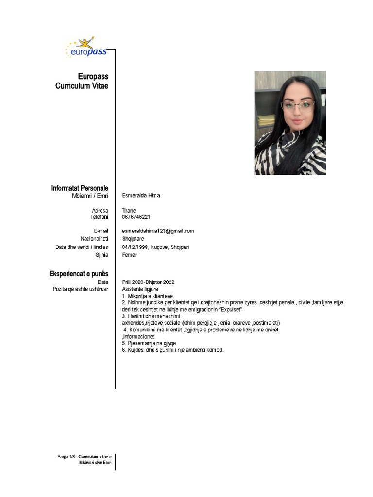 Europass Curriculum Vitae: Informatat Personale | PDF