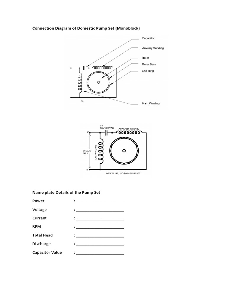 Connection Diagram of Domestic Pump Set (Monoblock) | PDF