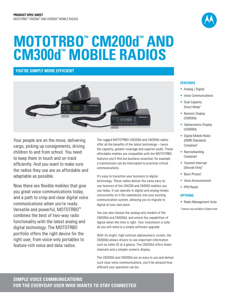Mototrbo CM D AND CM D Mobile Radios: You'Re Simply More Efficient | PDF | Radio | Frequency ...