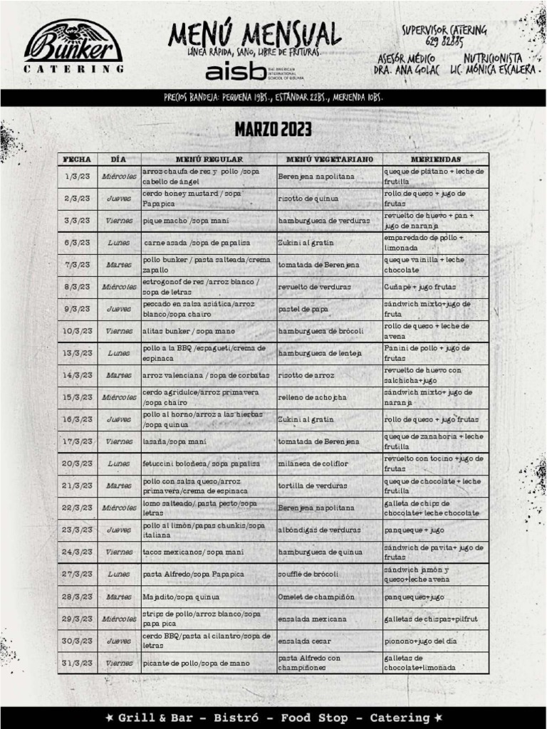 2303 AISB Bunker Catering Menú - Compressed-1 | PDF | Comida y bebida ...